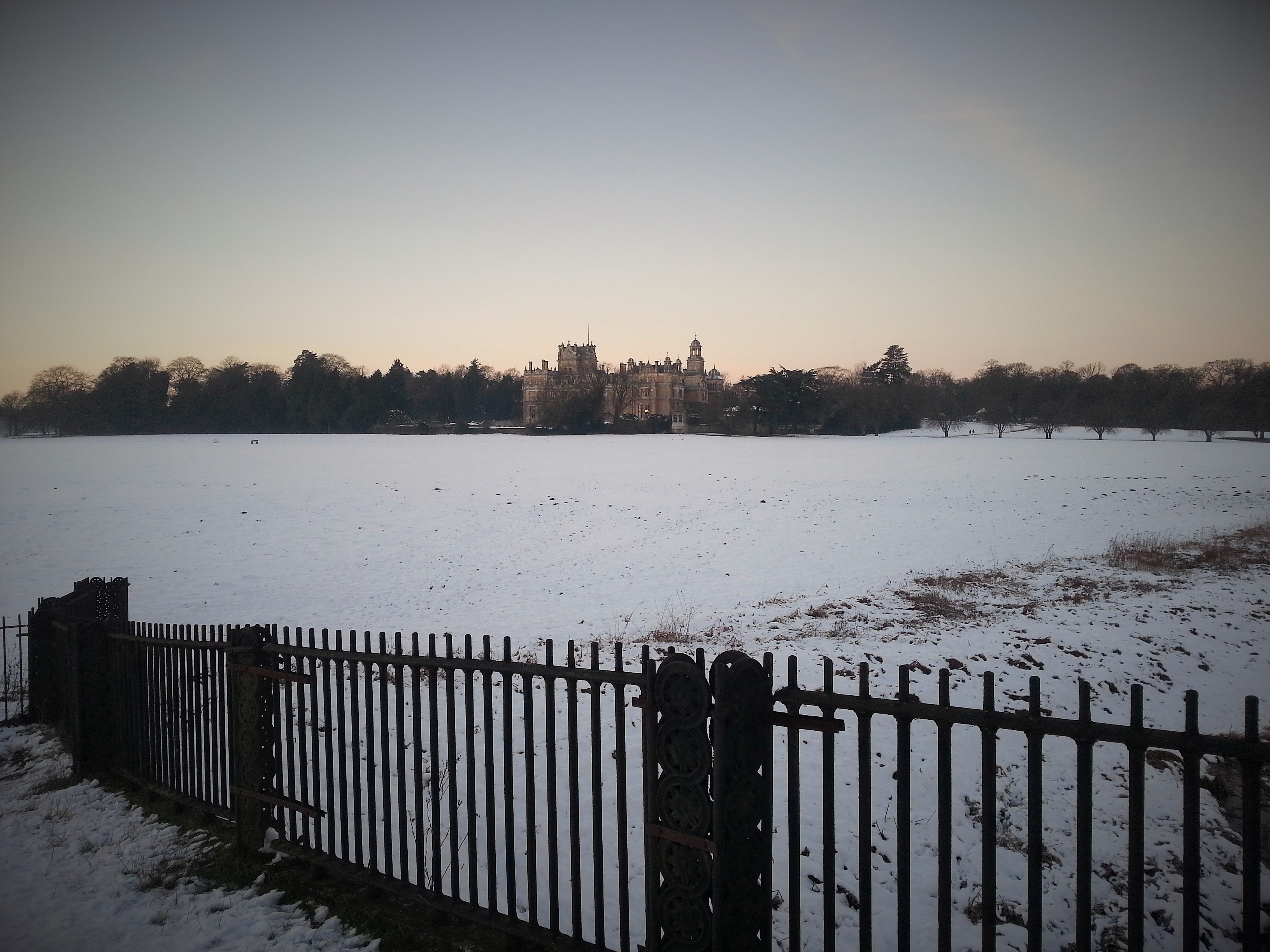 Thoresby Hall in the snow - JohntheGo.com